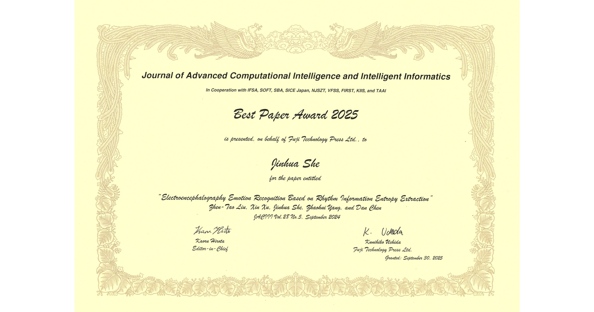 佘 錦華工学部教授がJACIII優秀論文賞を受賞 | 2025のお知らせ | お知らせ一覧 | 東京工科大学